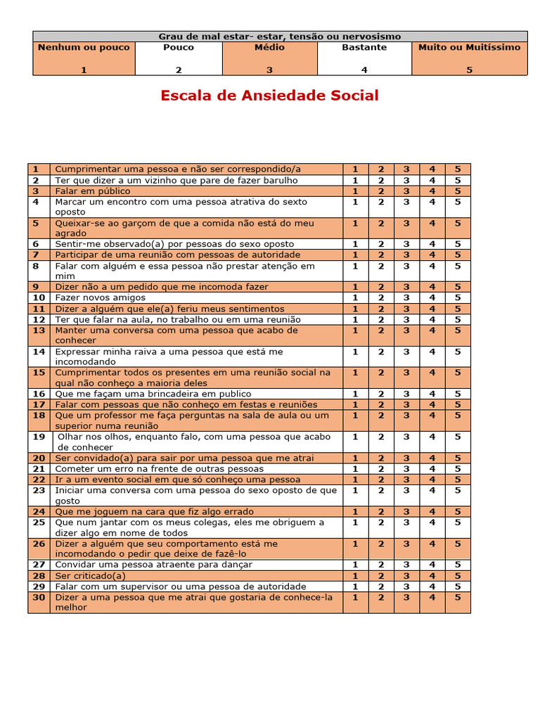 ESCALA DE ANSIEDADE SOCIAL | PDF