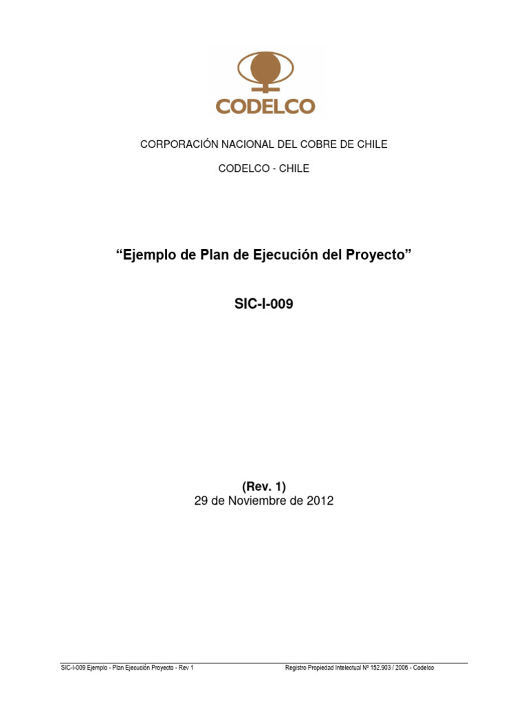 SIC-I-009 - Ejemplo - Plan Ejecucion Proyecto - Rev1 | PDF | Chile | Business