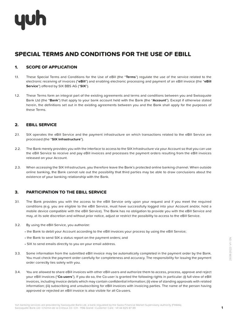 Yuh Special Terms and Conditions Ebill en | PDF | Invoice | Banks