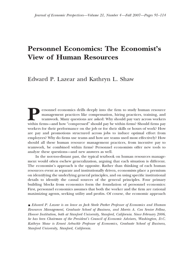 Personnel Economics & HR Practices | PDF | Economics | Incentive