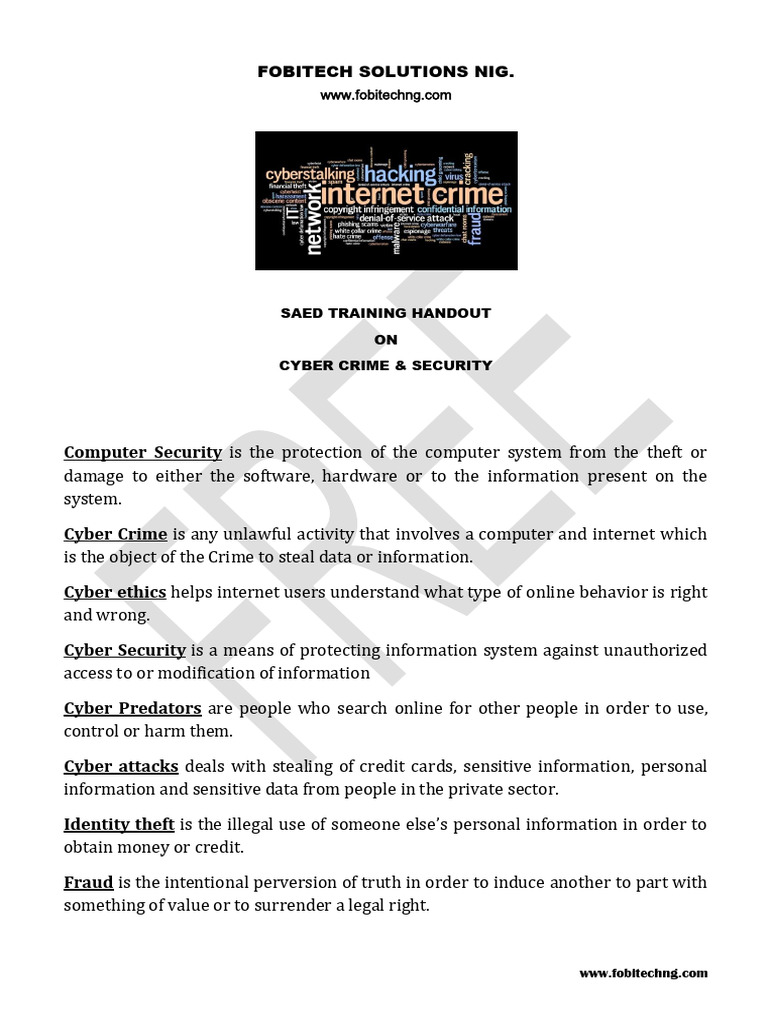Fobitech Solutions Nig.: Saed Training Handout ON Cyber Crime ...