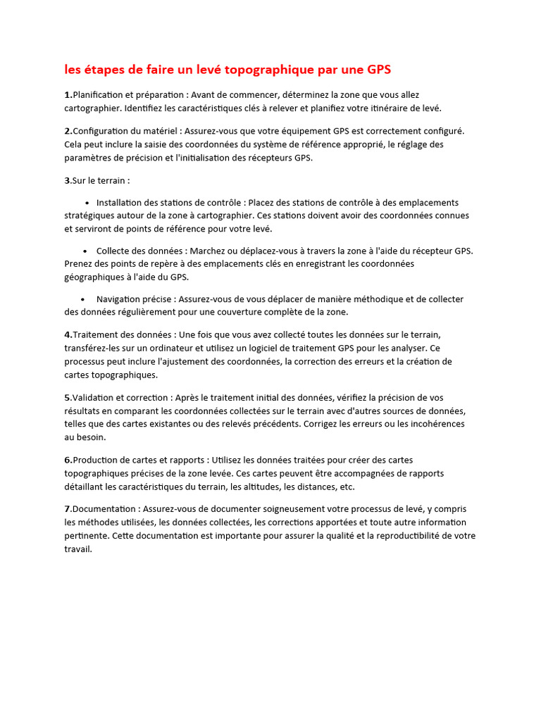 Les Etapes de Faire Un Levé Topographique Par Une GPS | PDF ...