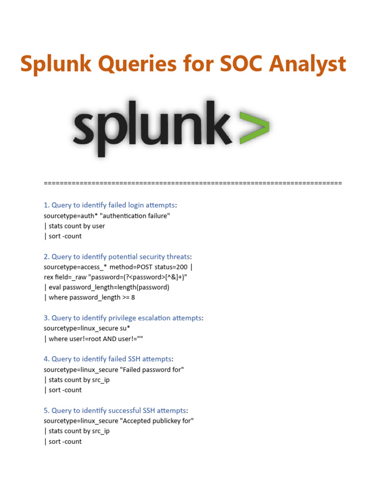 SOC Analyst Splunk Query Guide | PDF | Phishing | Telecommunications