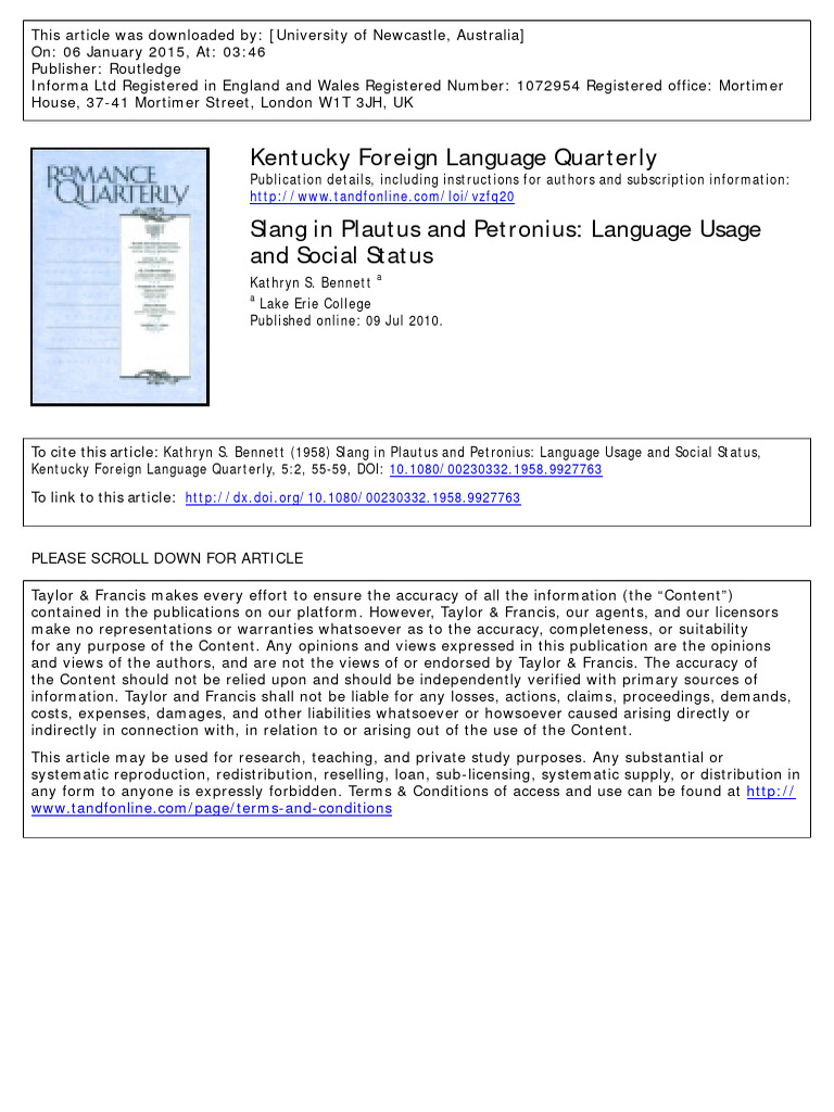 Slang in Plautus and Petronius | PDF | Slang