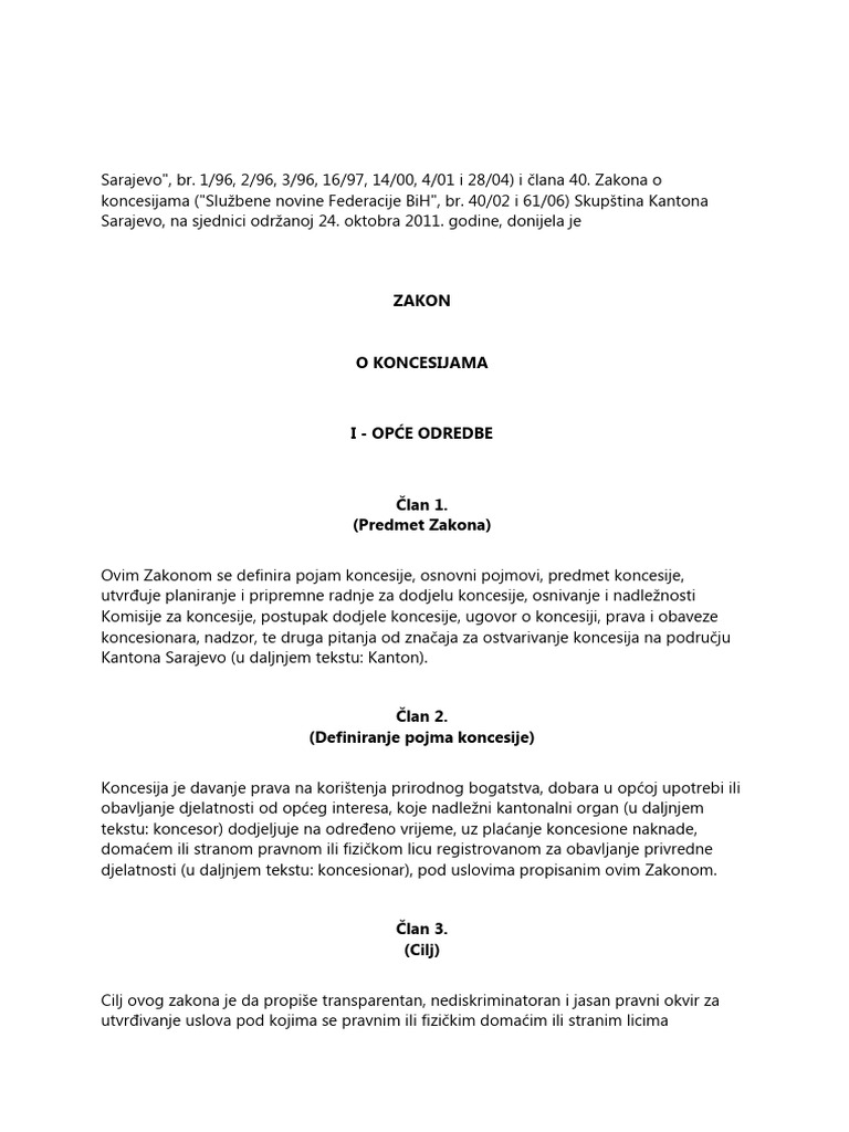 Zakon o Koncesijama Ks | PDF