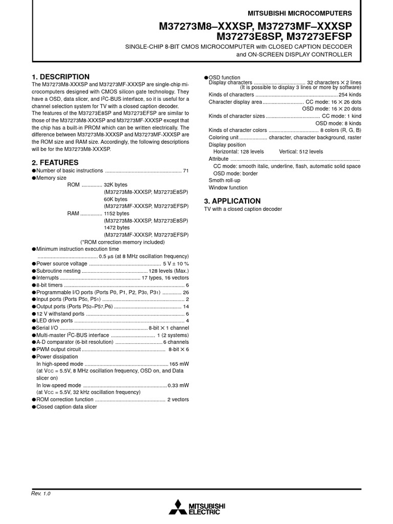 M37273M8 Datasheet | PDF | Input/Output | Central Processing Unit
