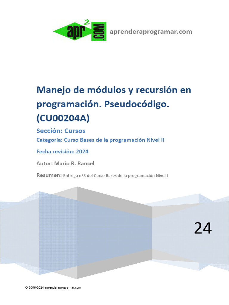 CU00204A Modulos y Recursion en Programacion Pseudocodigo Recursividad | PDF | Algoritmos ...