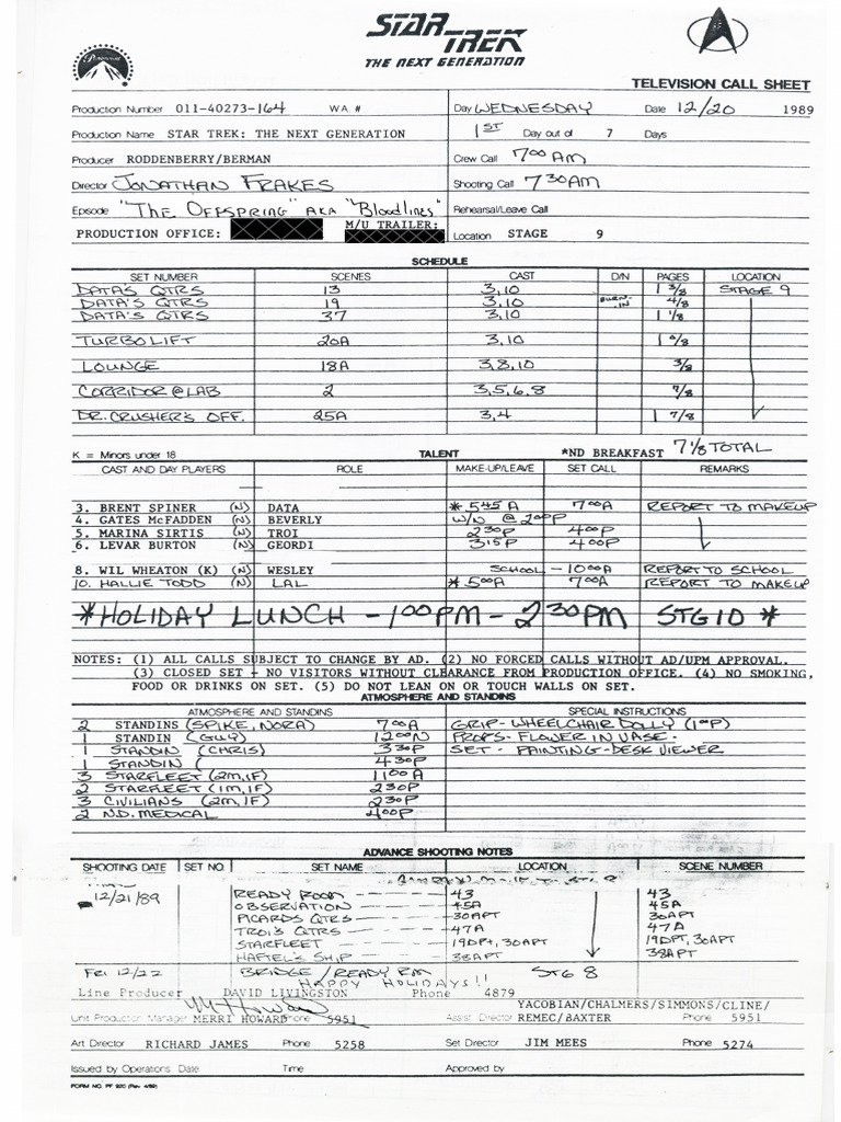 10-1 TNG-PIC Call Sheets Watermarked | PDF