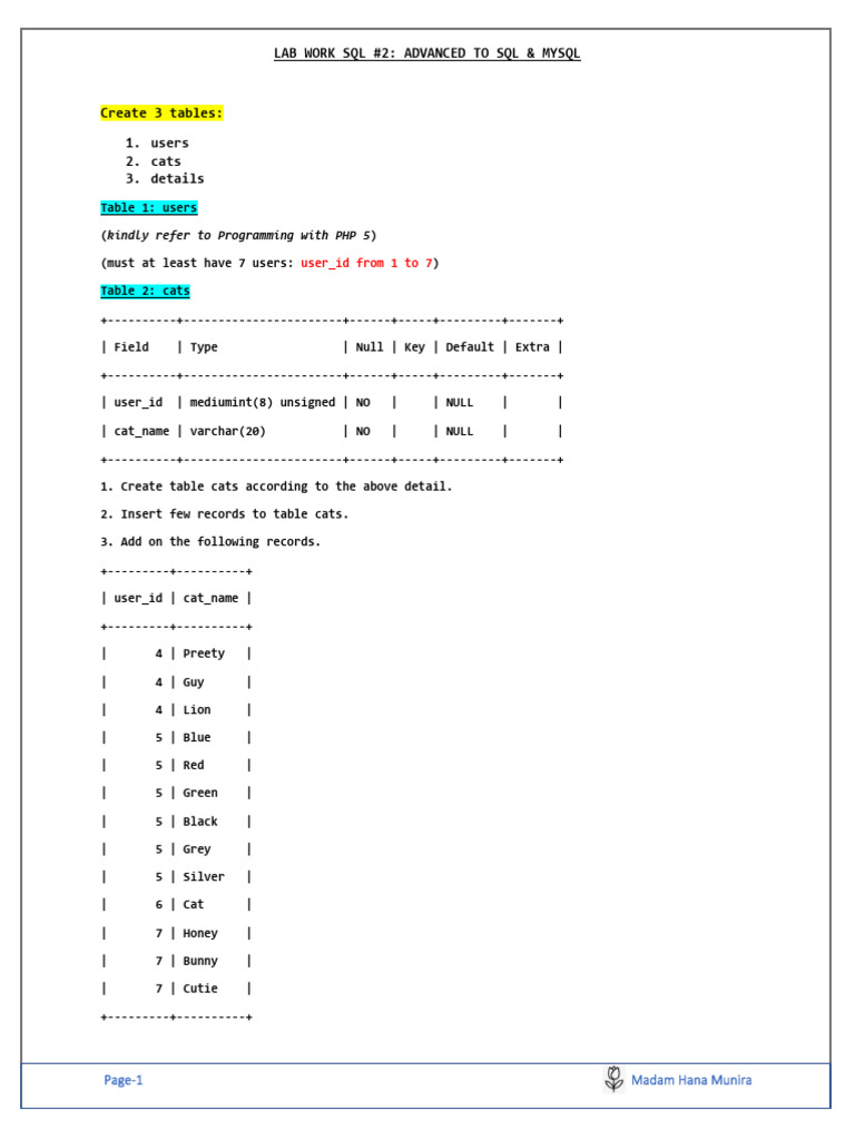 Lab Work SQL | PDF | Computer Data | Databases