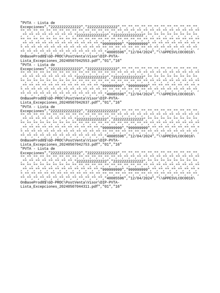 DIP-PVTA-Lista Excepciones DIP-PVTA-Lista Excepciones 20240507 | PDF