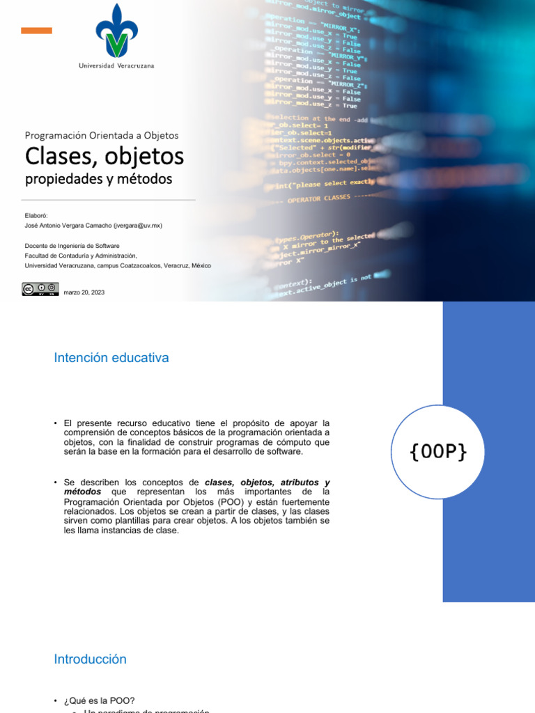 POO Clases, Objetos, Atributos, Métodos | PDF | Objeto (informática) | Programación orientada a ...