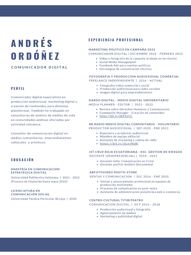 Andres Ordoñez Obando - Comunicador Digital | PDF | Ecuador | Medios de comunicación en masa