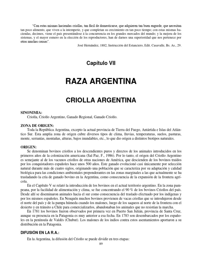 Raza Criolla Argentina: Origen y Difusión | PDF | Vacas | Carne