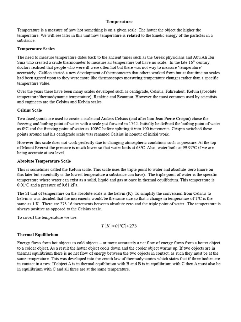 Temperature Hand Out Notes | PDF | Temperature | Celsius