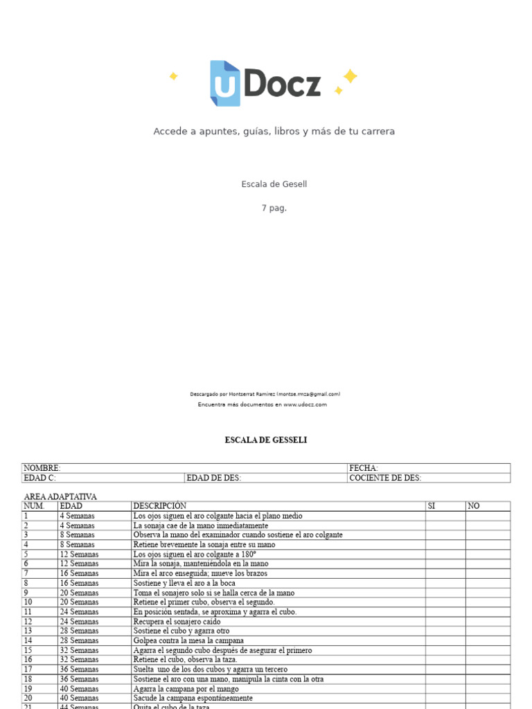 Escala de Gesell: Desarrollo Infantil | PDF