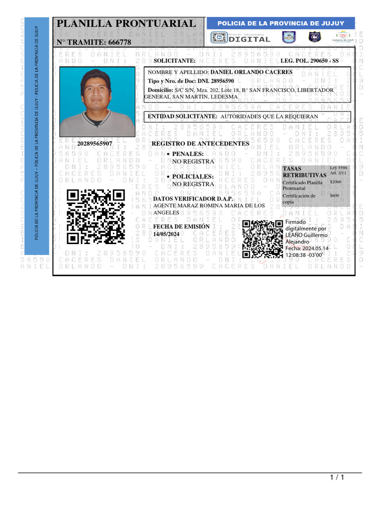 Planilla Prontuarial-28956590 | PDF | Gobierno y personalidad | Autenticación