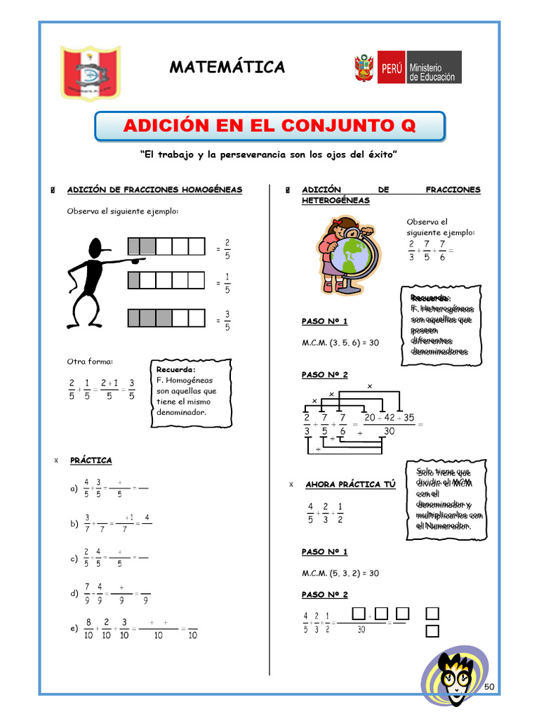 Adición de Fracciones: Homogéneas y Heterogéneas | PDF | Aritmética ...
