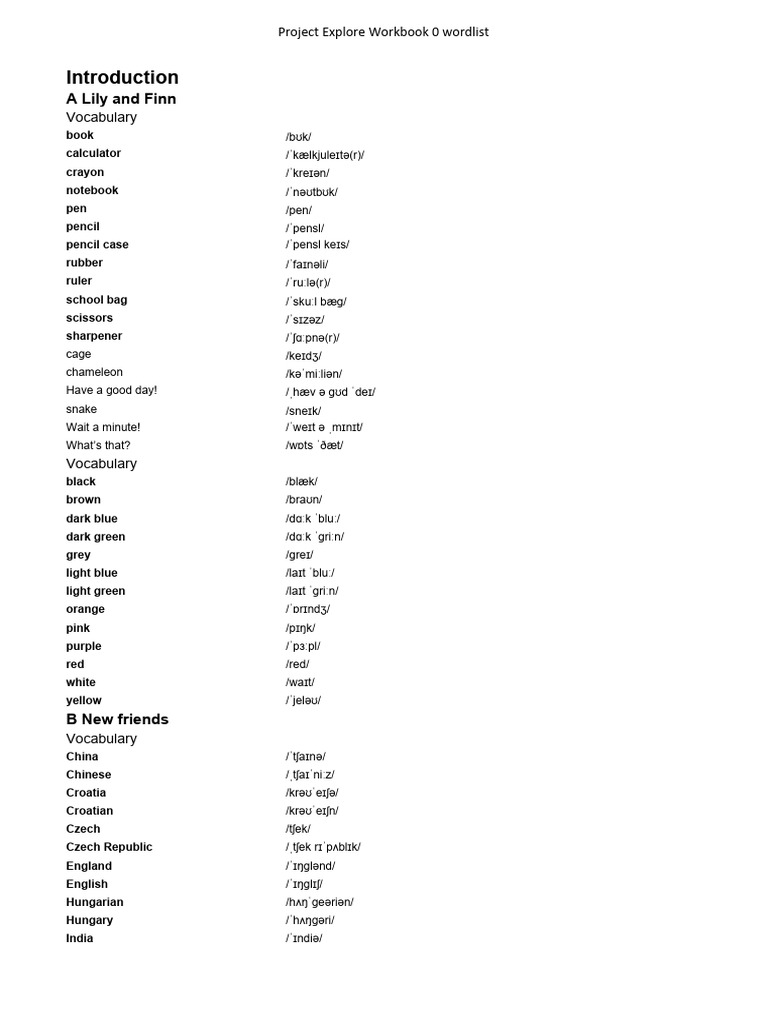 Project Explore Vocabulary Workbook | PDF | Language Arts & Discipline