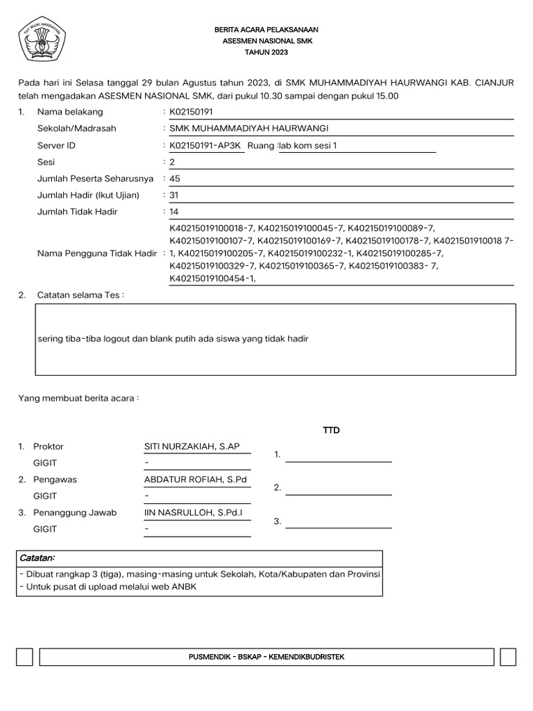 Berita Acara Sesi 2 | PDF