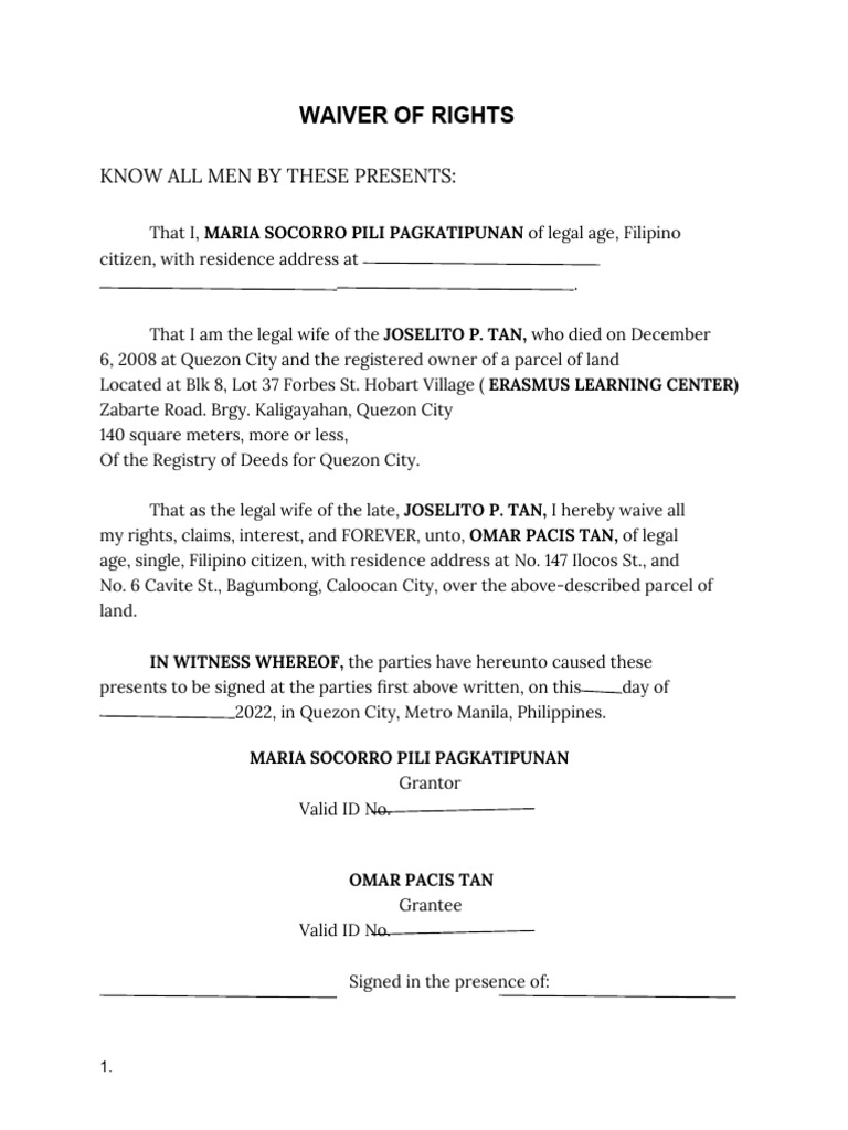 Waiver of Rights Only 1 | PDF | Law