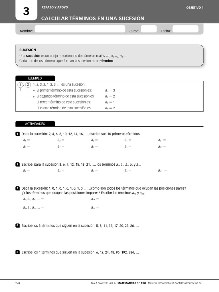 03 Progresiones Repaso 3 Eso Santillana | PDF | Secuencia | Interés compuesto
