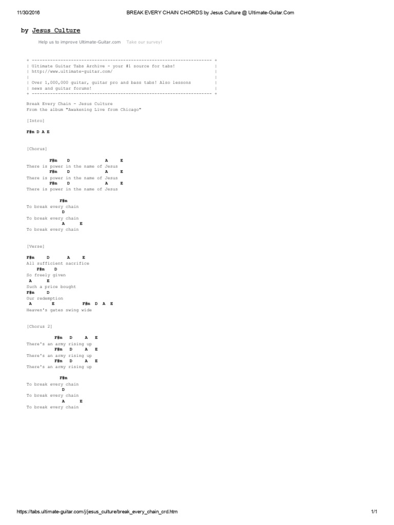 Break Every Chain Chords & Lyrics | PDF