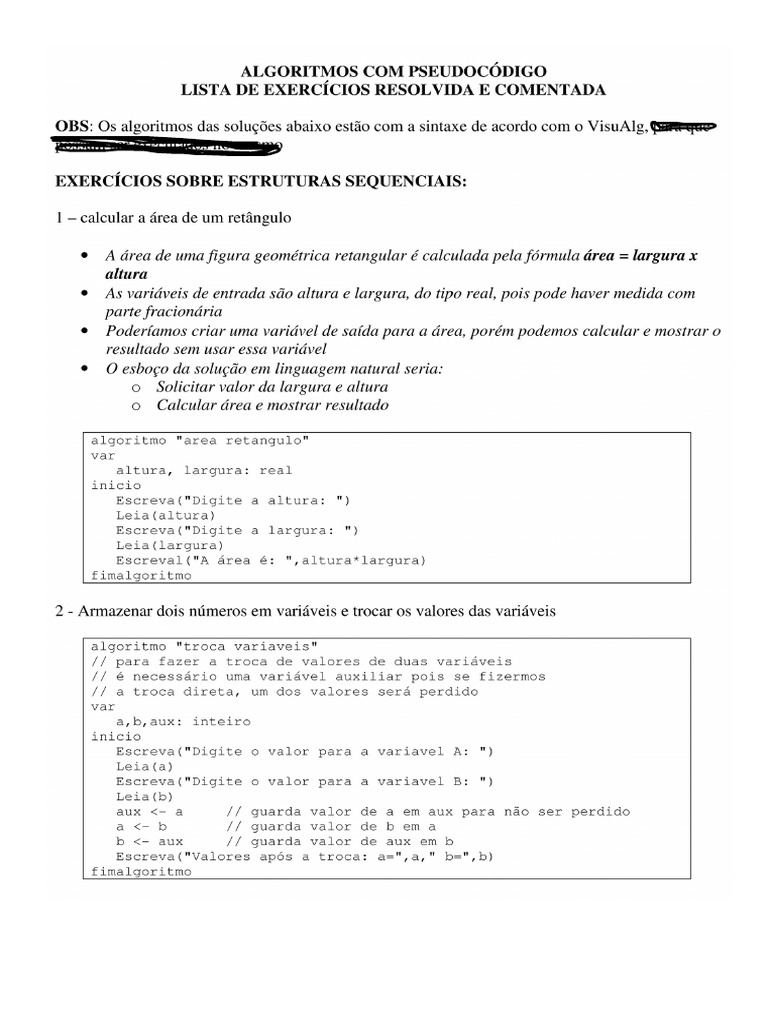 Lista Exer Algoritmo | PDF