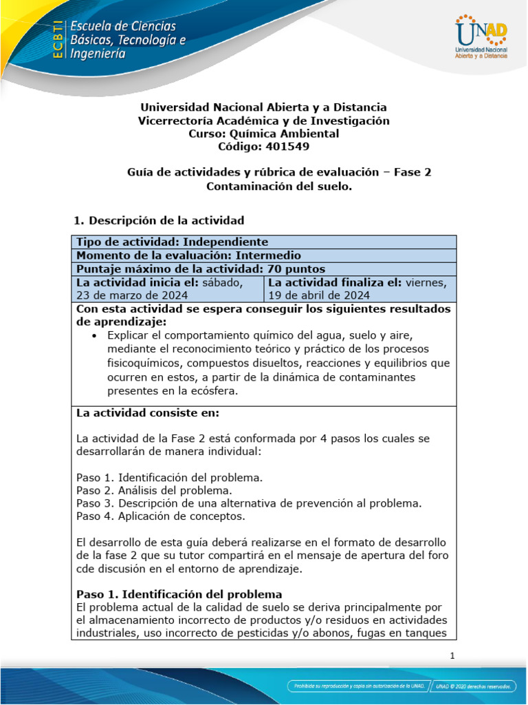 Guia de Actividades y Rúbrica de Evaluación - Unidad 2 - Fase 2 - Contaminación Del Suelo | PDF ...