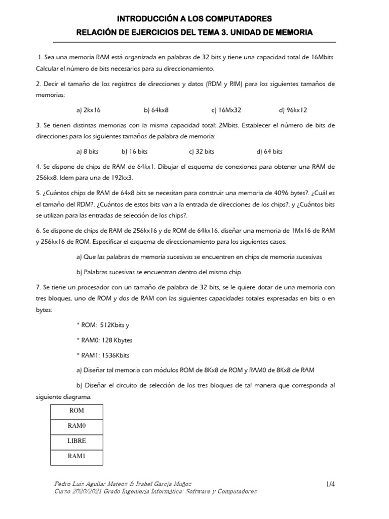 Relacion Ejercicios Tema 3 | Descargar gratis PDF | Poco | Memoria de acceso aleatorio