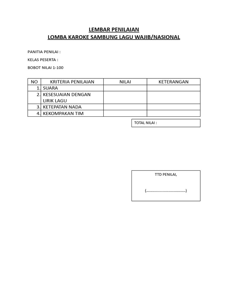 Lembar Penilaian Sambung Lagu Wajib | PDF