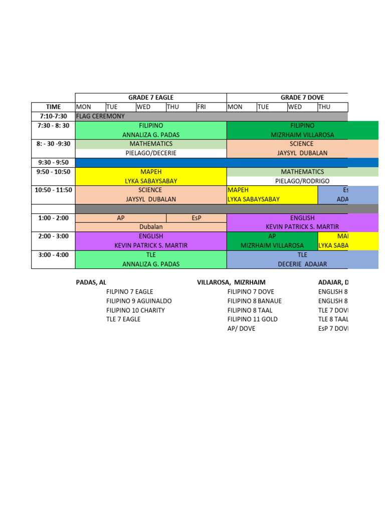 Grade 7 Class Schedule 2022-2023 | PDF | Science