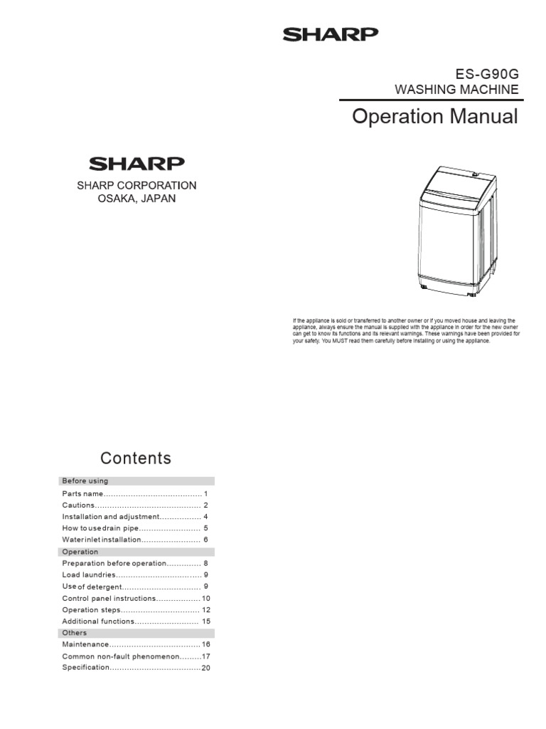 Sharp Washer Es-g90g_eng v2106 | PDF | Washing Machine | Manufactured Goods