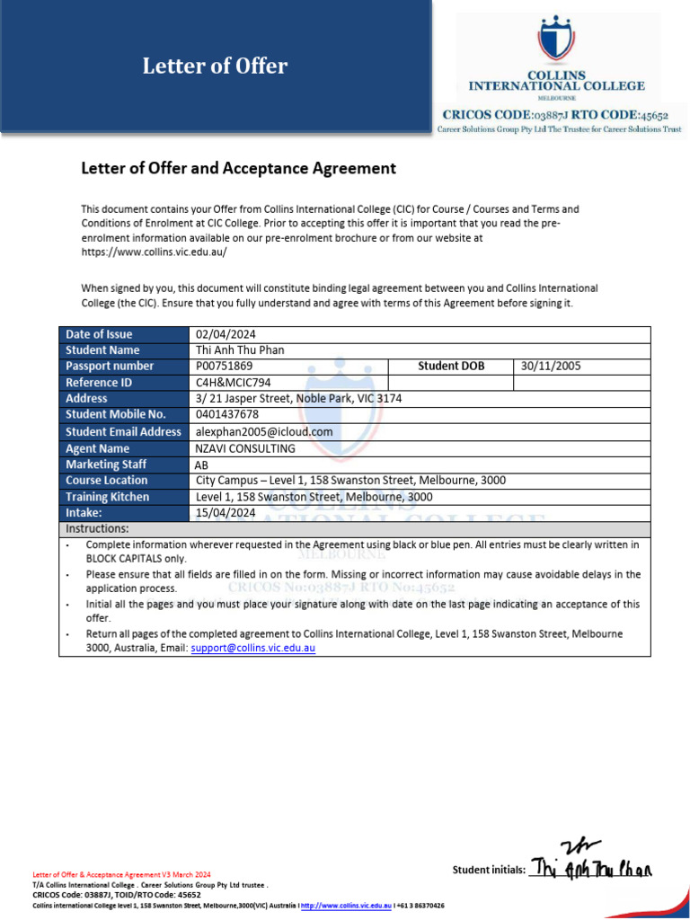 CIC794 Thi Anh Thu Phan REVISE2 Offer Letter and Written Agreement V2 ...