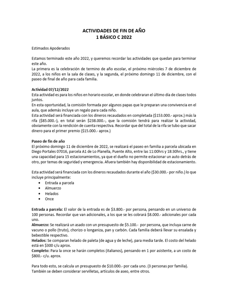 Actividades de Fin de Año | PDF | Carne | Alimentos