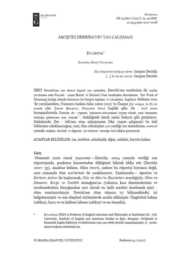 Yas Derrida Mourning PDF | PDF