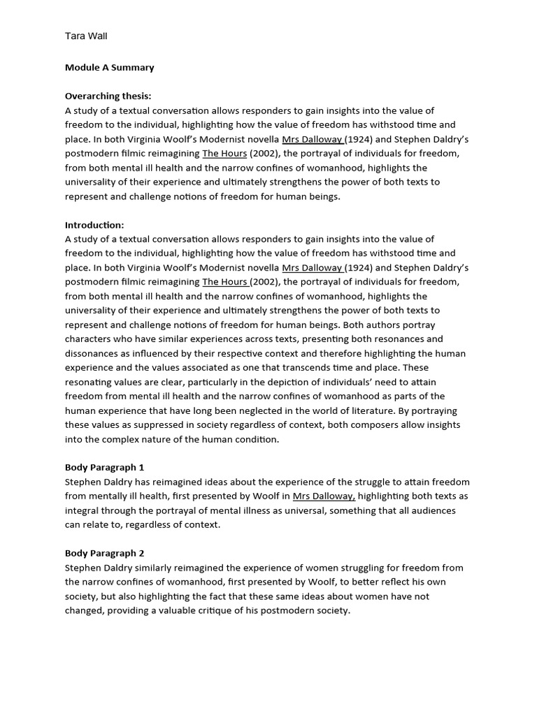 Module A Summary Sheet | PDF | Mrs Dalloway