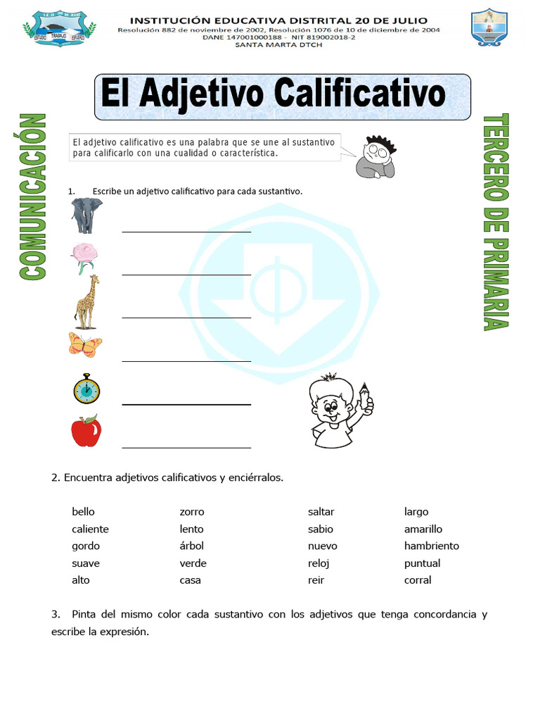 Ejercicios de Adjetivos Calificativos | PDF | Adjetivo | Lingüística