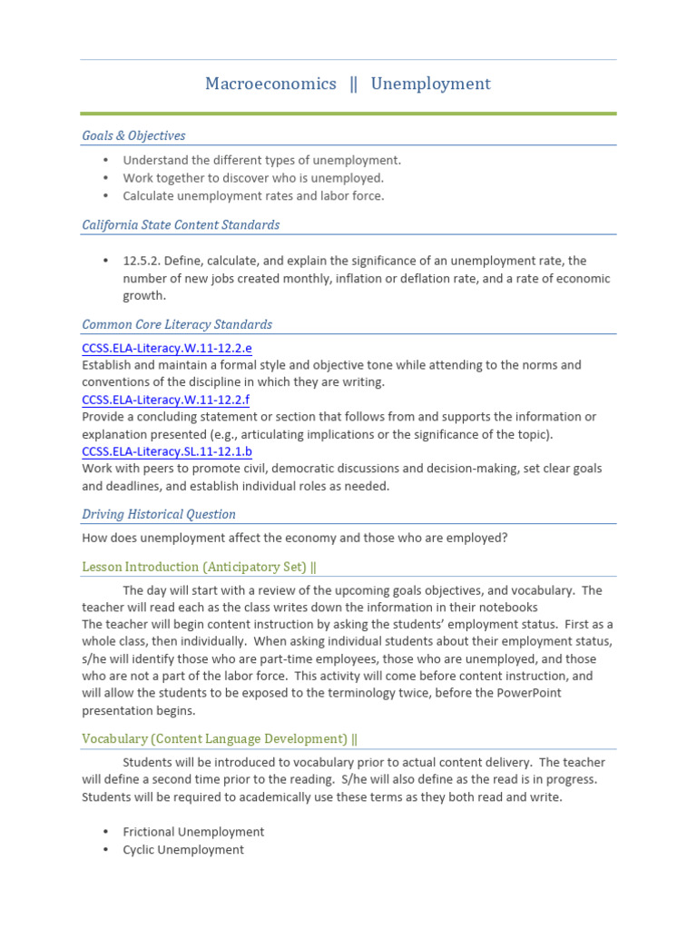 Lesson Plan 3 - Unemployment - Duke | PDF | Unemployment | Macroeconomics