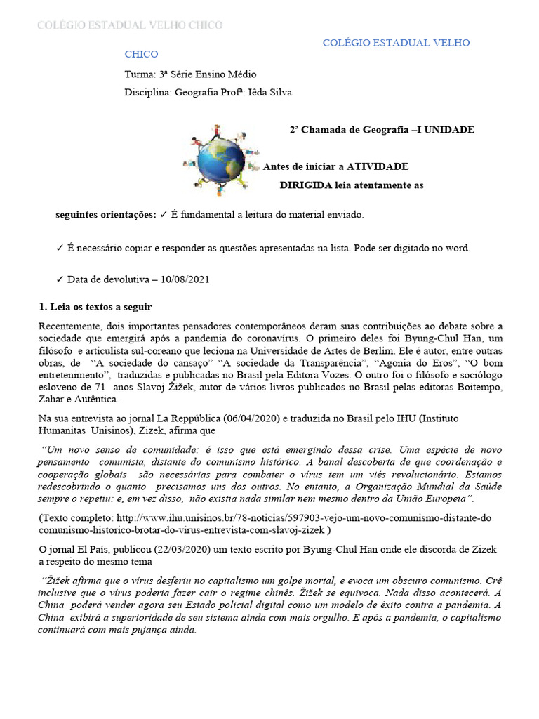 2 Chamada 3 Ano | PDF | Gripe | Economia