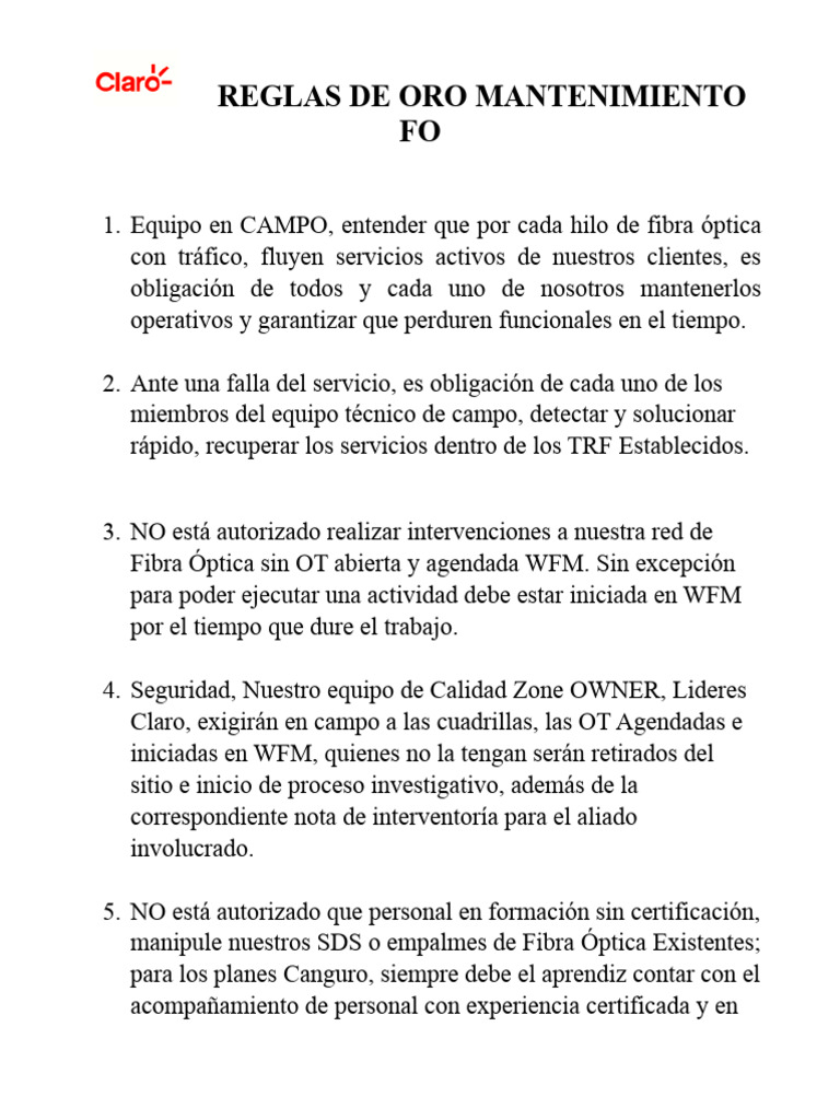 Reglas de ORO para Manipulación de la red - Version 1 | PDF