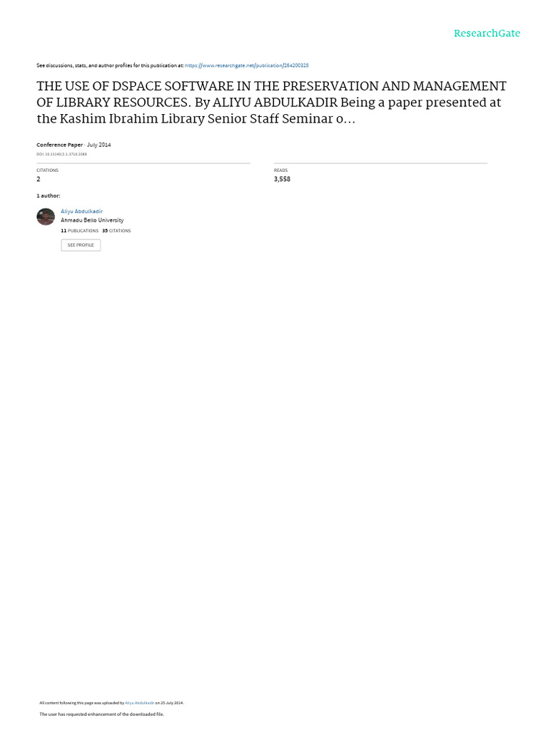 THEUSEOFDSPACESOFTWAREINPRESERVATIONANDMANAGEMENTOFSPECIFICLIBRARYRESOURCES | PDF | Digital ...