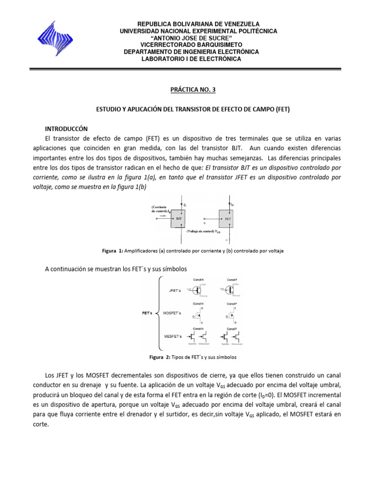 Lab 1. Electronica Practica 3 | PDF | Transistor de efecto de campo ...