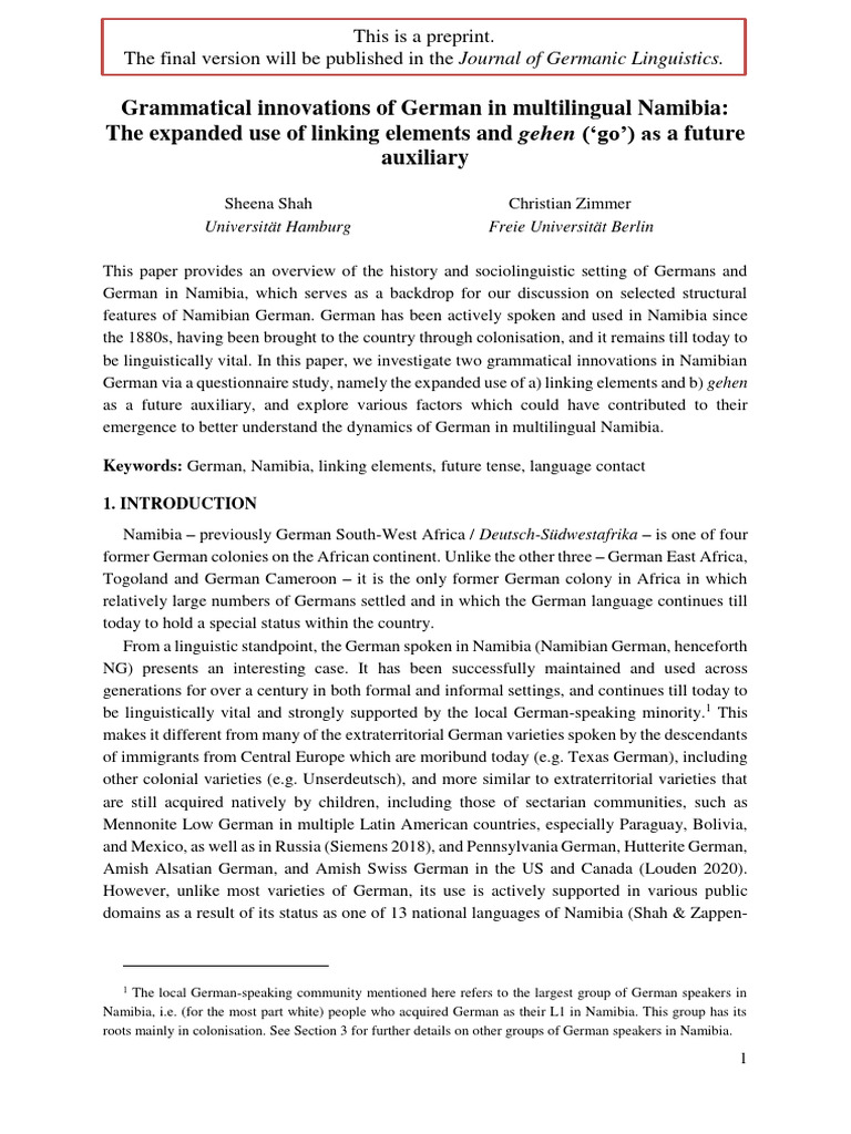 Grammatical Innovations in Namibian German | PDF | German Language ...