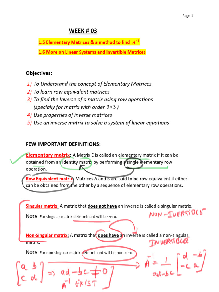 Handwritten Notes - Week 3 | PDF | Matrix (Mathematics) | Abstract Algebra