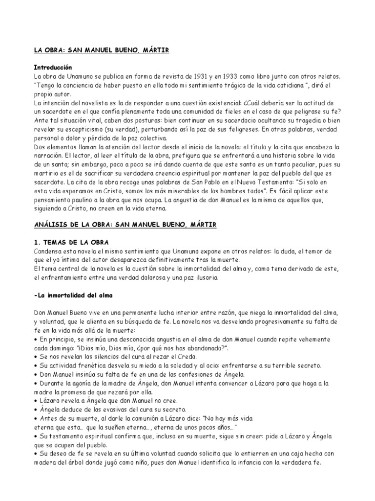 Análisis de "San Manuel Bueno, Mártir" | PDF | Narración | Novelas