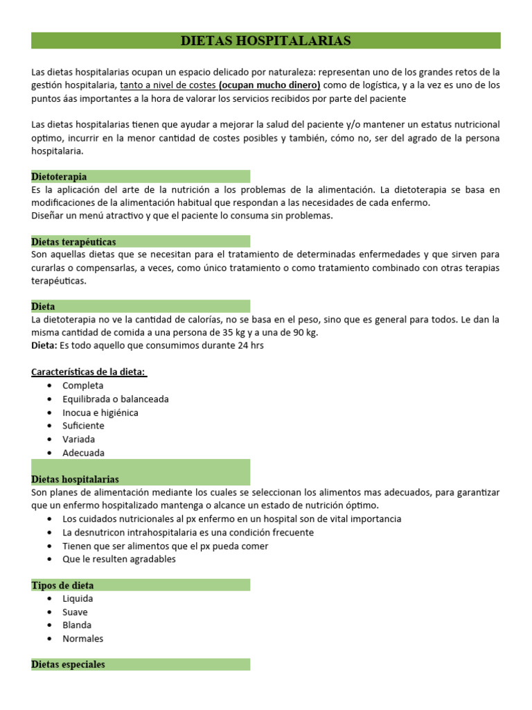 Dietas Hospitalarias | Descargar gratis PDF | Dieta | Nutrición