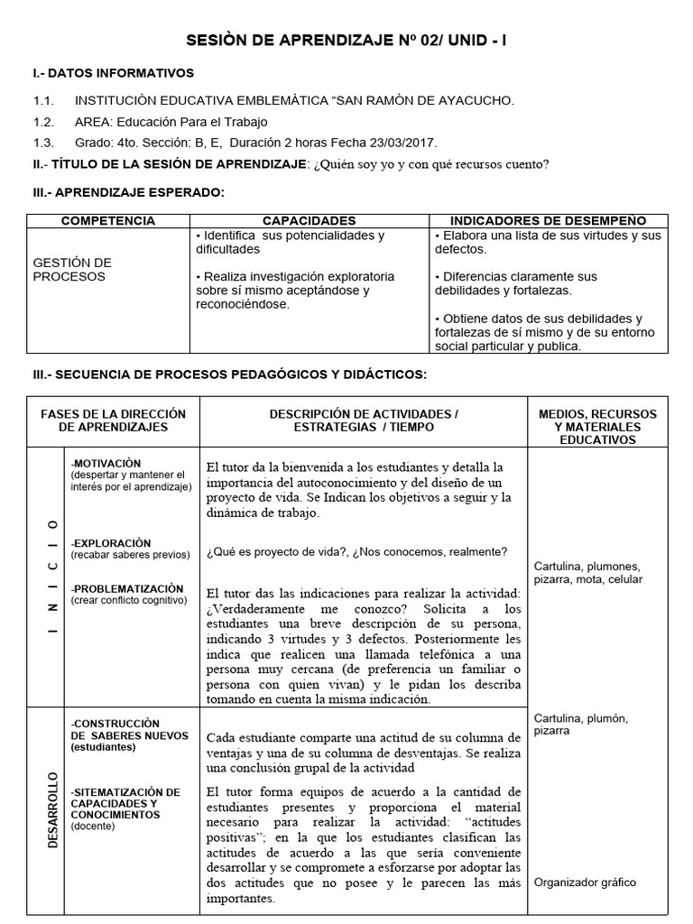 2da Sesion EPT 4to | PDF | Aprendizaje | Evaluación