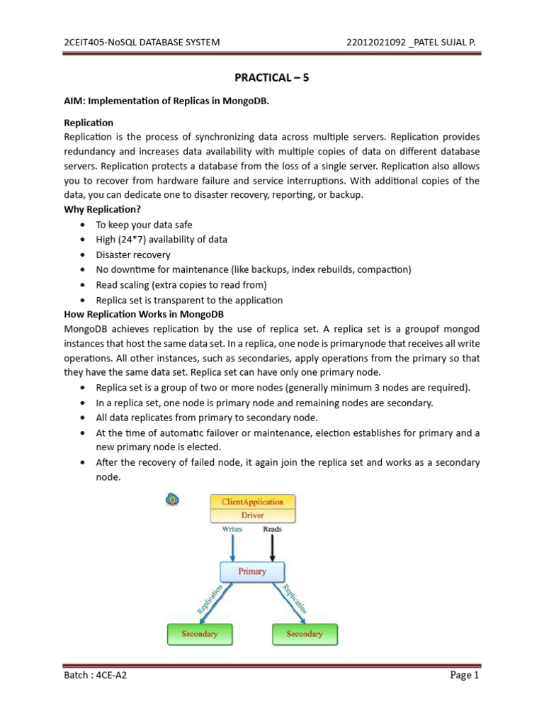 practical 5_NoSQL_SUJAL | PDF | Replication (Computing) | Mongo Db