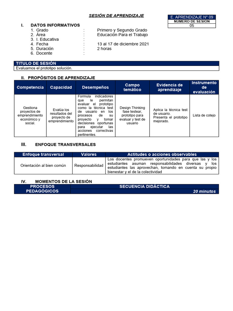 SESIÓN DE APRENDIZAJE 05 - 1 - 2 Grado | Descargar gratis PDF | Aprendizaje | Evaluación