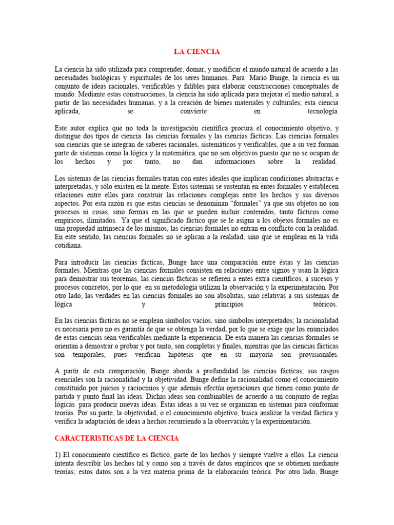 La Ciencia y Sus Caracteristicas | PDF | Teoría | Método científico